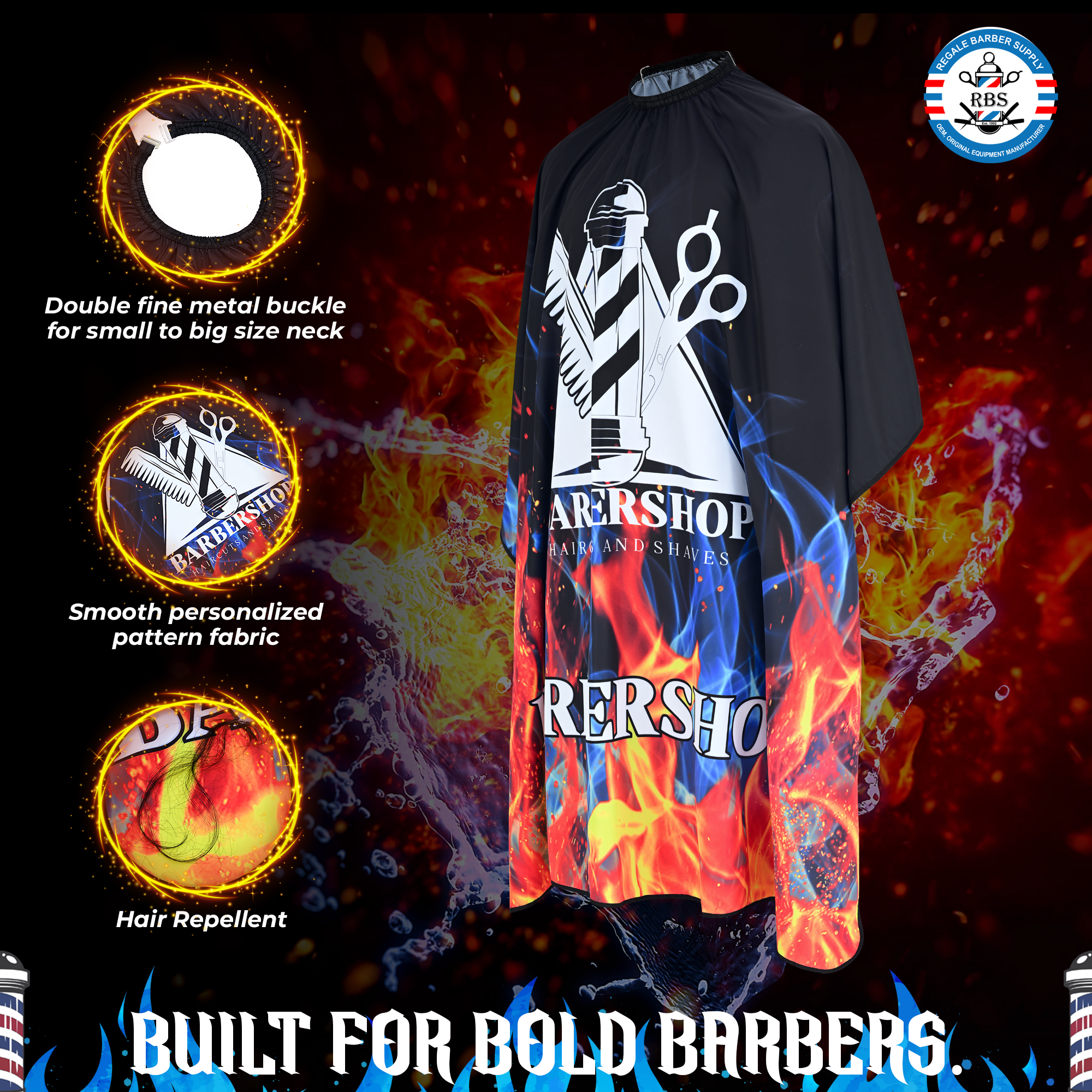 Regale Professional Barber Cape with Flame Design – Regale Barber Supply