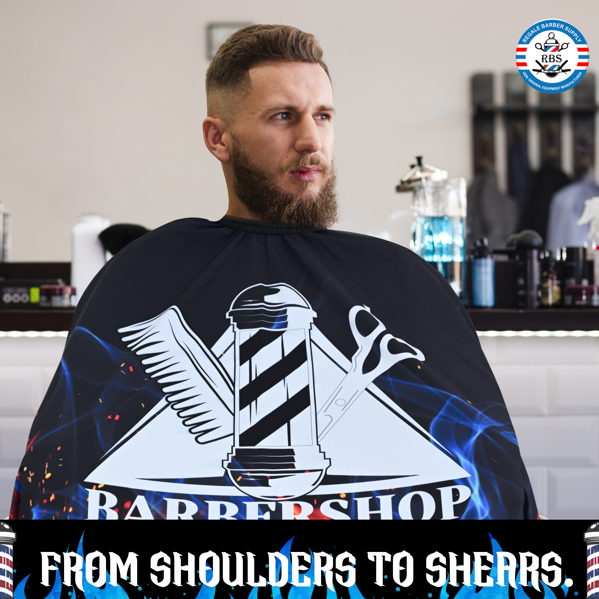 Regale Professional Barber Cape with Flame Design – Regale Barber Supply
