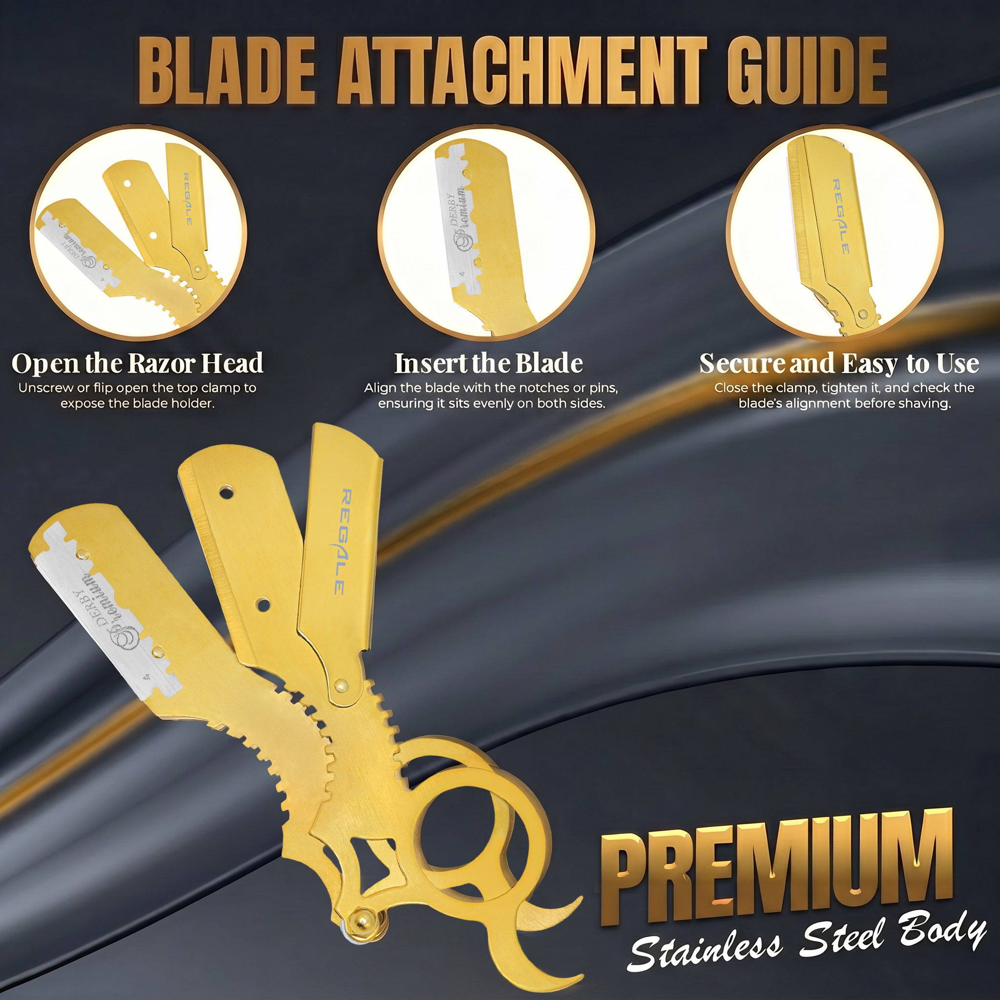 Regale Titanium Gold Finger Insert Straight Edge Razor | Professional ...